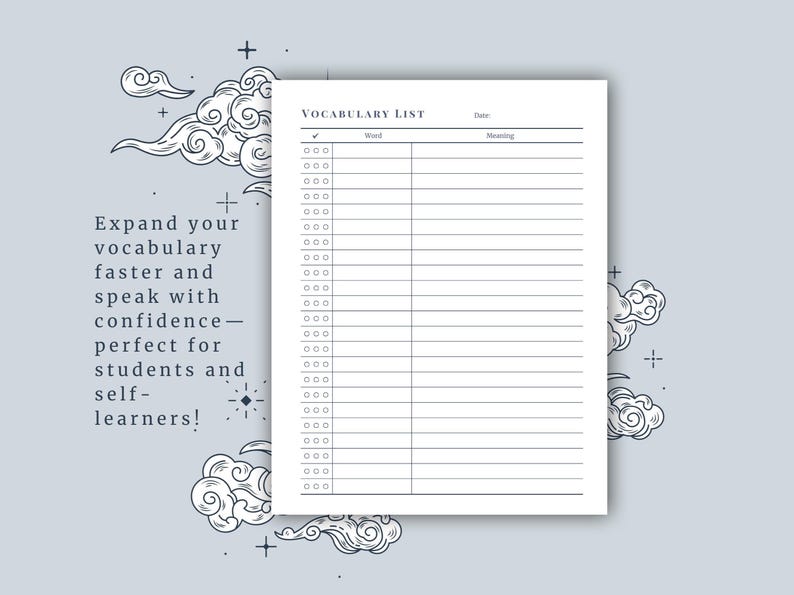 Vocabulary Workbook Printable Language Builder Term List Study Aid ...