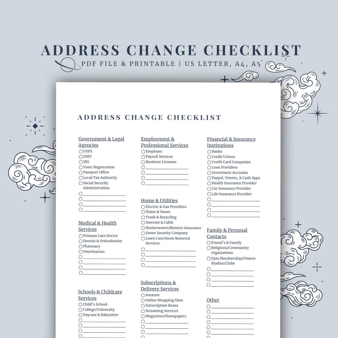 Address Change Checklist Update Planner Moving Organization Home Change ...