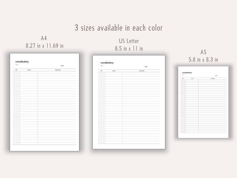 Vocabulary Workbook Printable Language Builder Term List Study Aid ...