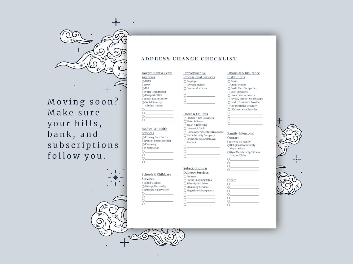 Address Change Checklist Update Planner Moving Organization Home Change ...