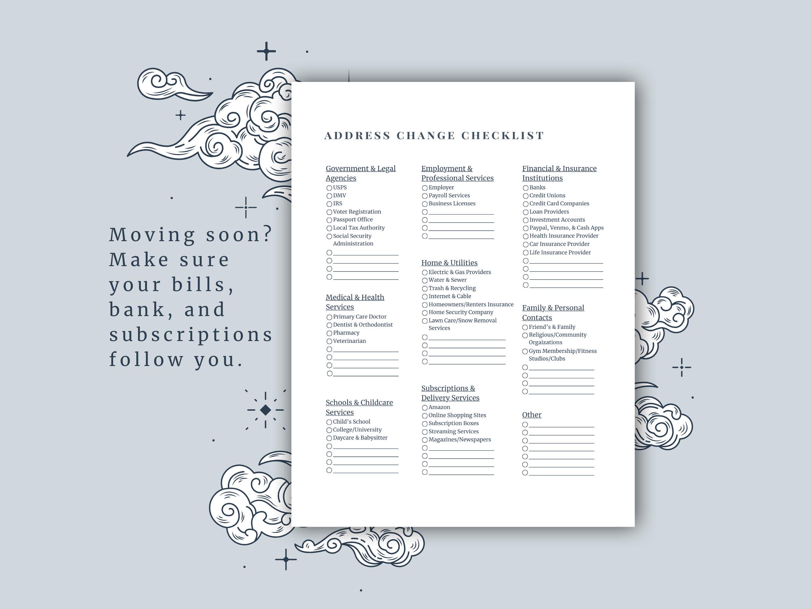 Address Change Checklist Update Planner Moving Organization Home Change ...