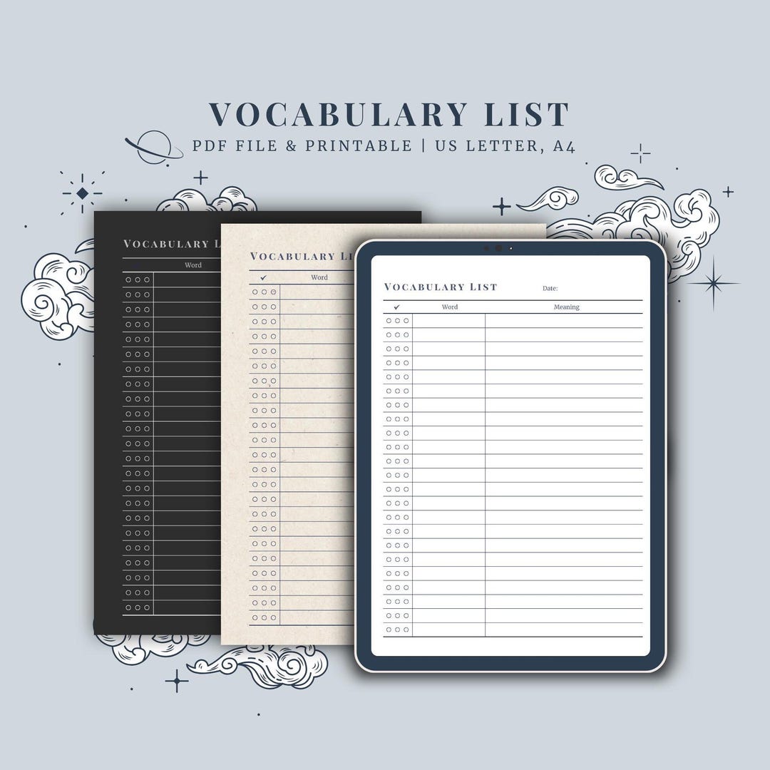 Vocabulary Workbook Printable Language Builder Term List Study Aid ...