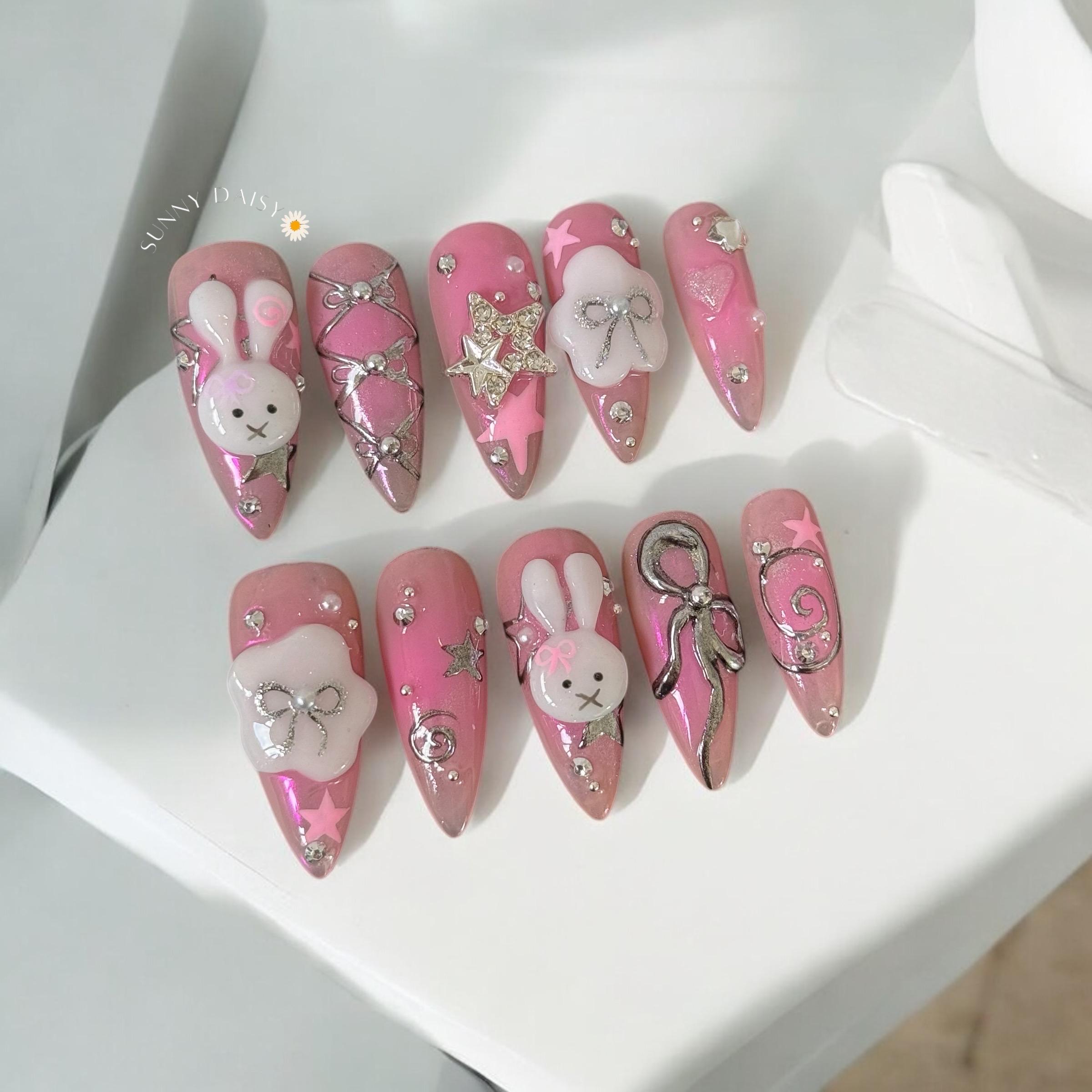 Sweet Bunny Nails | Airbrush Nails Design | 3D Clouds Art and Bunny ...
