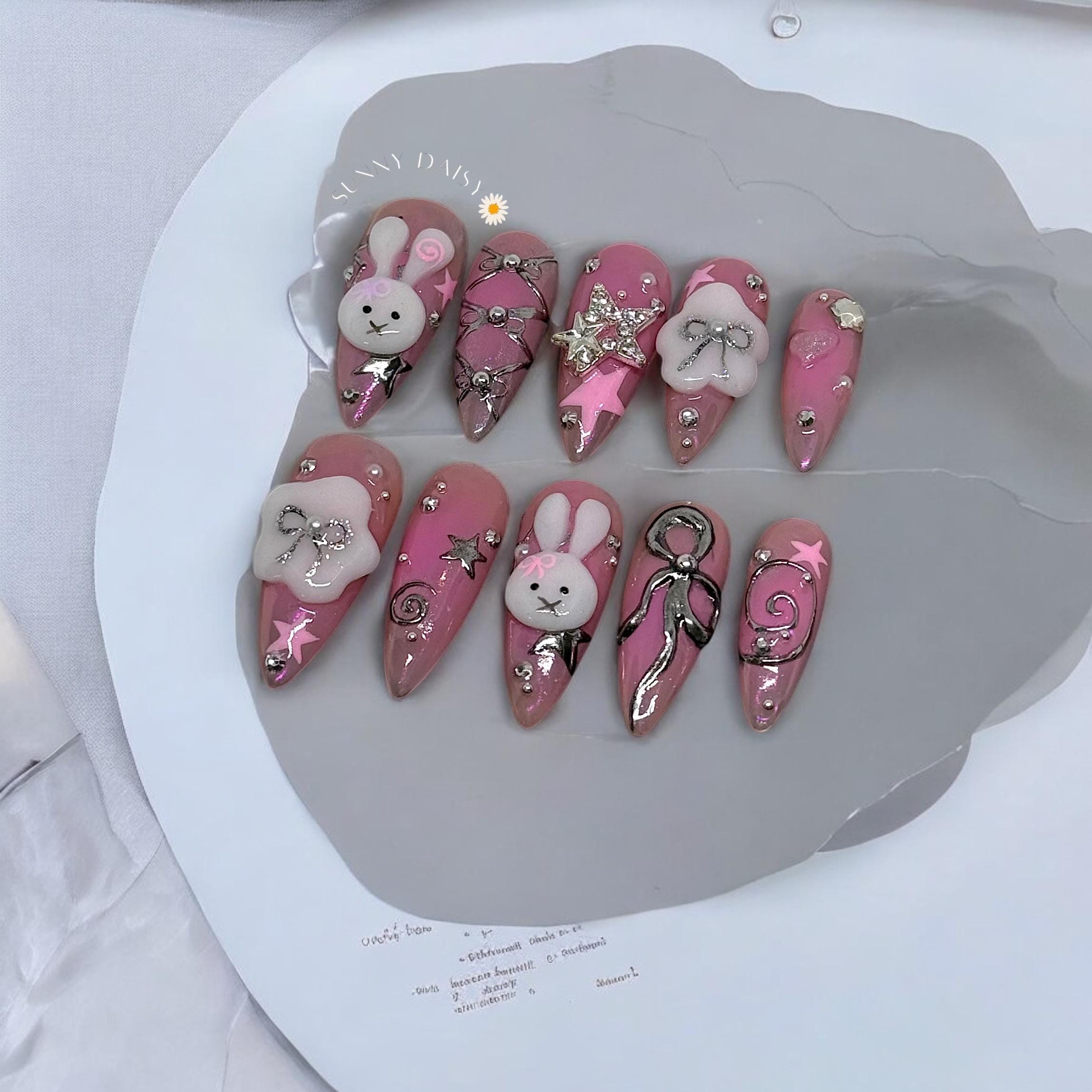 Sweet Bunny Nails | Airbrush Nails Design | 3D Clouds Art and Bunny ...