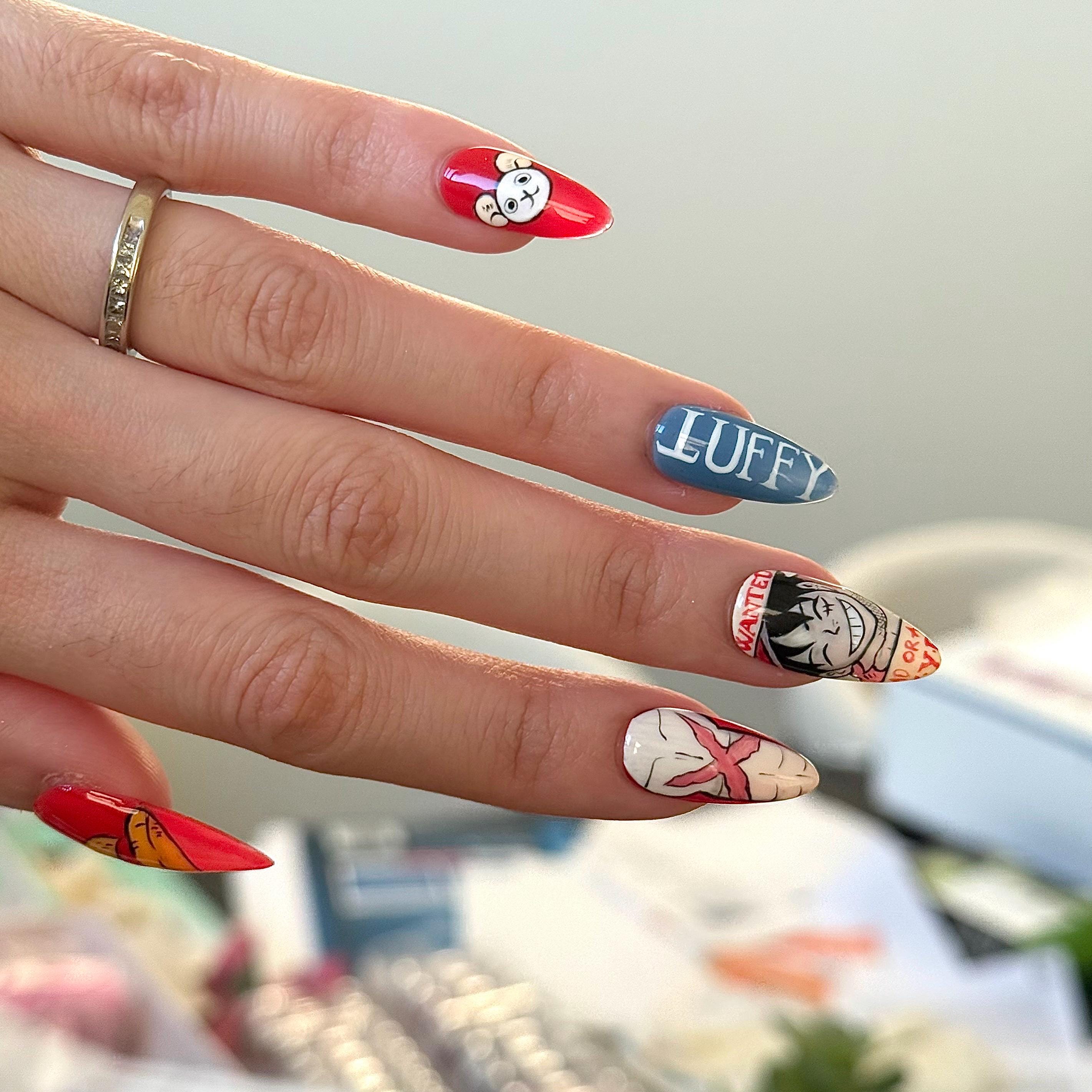One Piece Animation Nails Art | Airbrush Nails Design | Unique Art ...