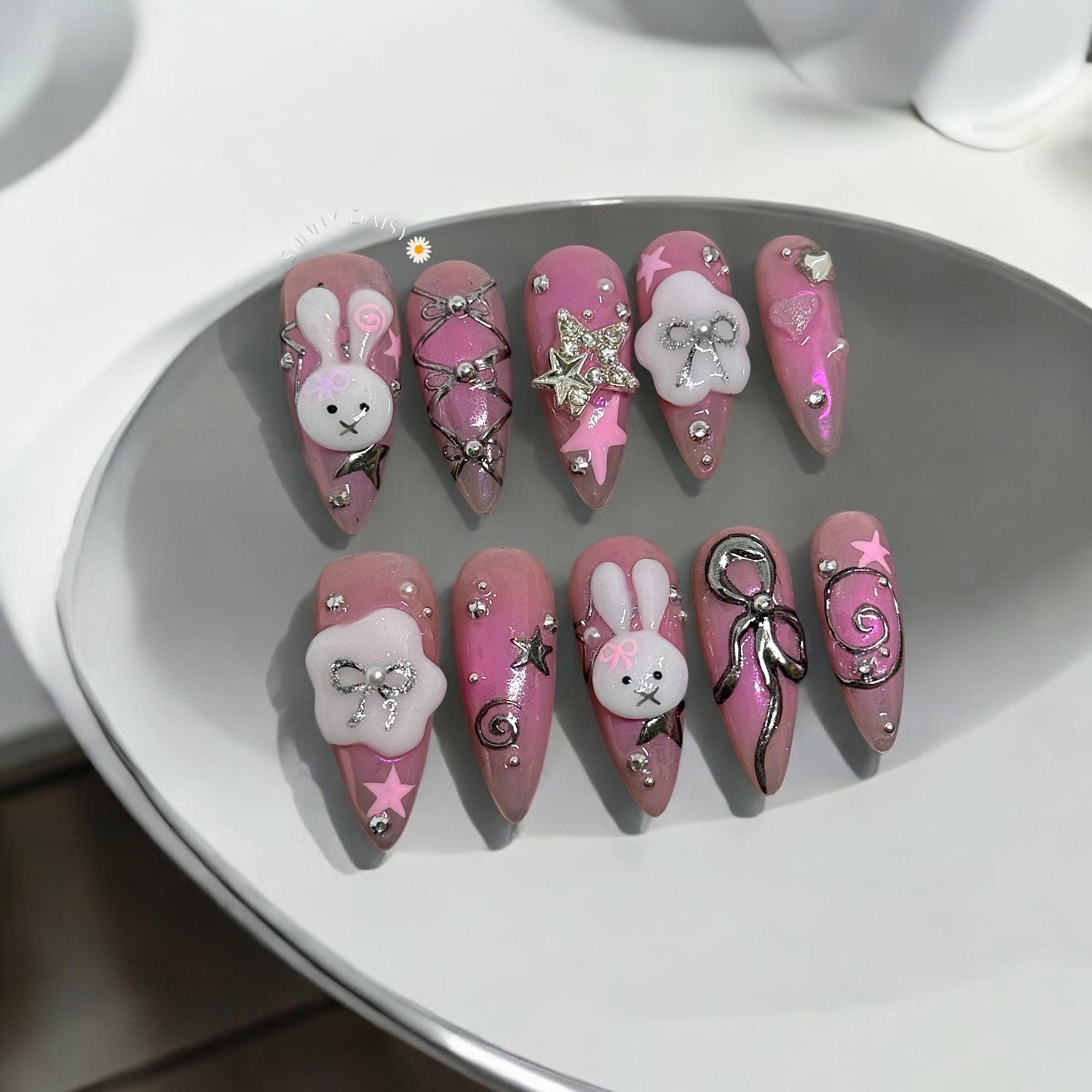 Sweet Bunny Nails | Airbrush Nails Design | 3D Clouds Art and Bunny ...