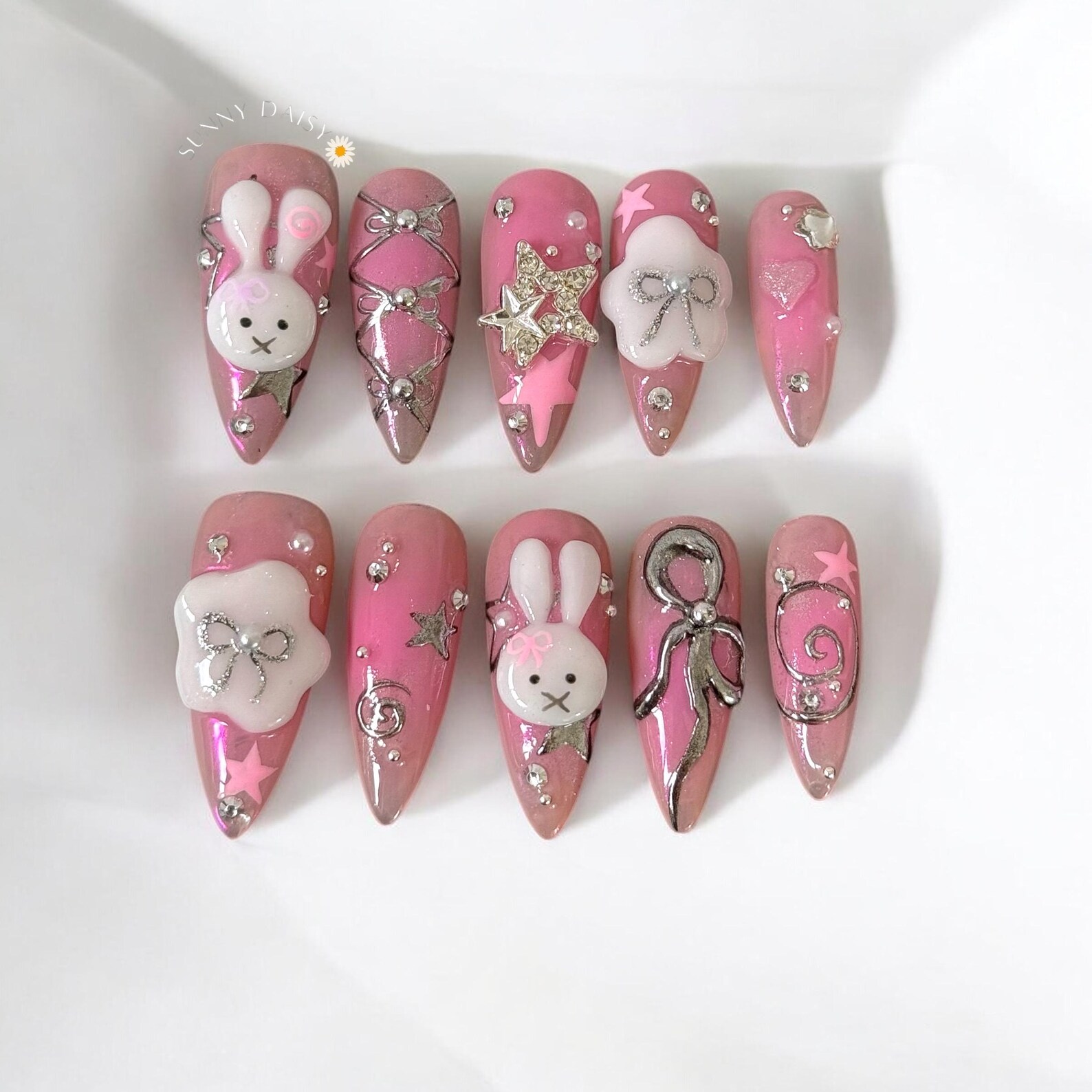 Sweet Bunny Nails | Airbrush Nails Design | 3D Clouds Art and Bunny ...