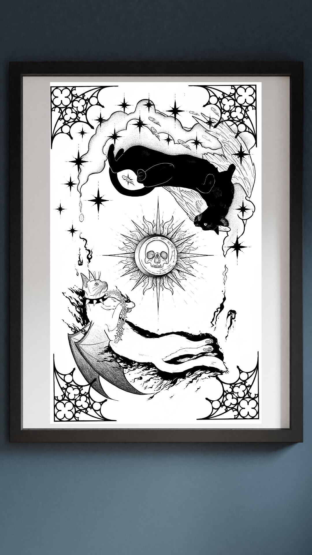 A3 Format, Goth Illustration, Cat Illustration, Tattoo Illustration ...