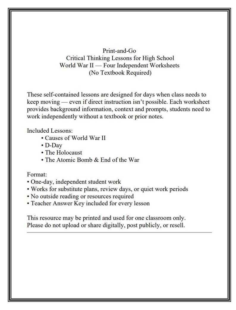 No Prep. Ready to Print. HS US History. World War II Unit – 6 Lessons ...