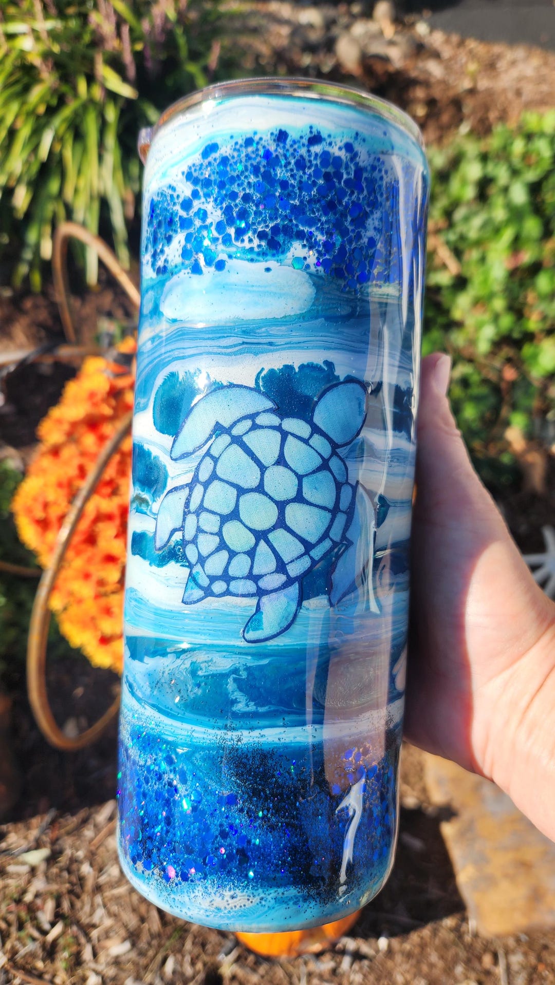 Sea Turtle Beach Epoxy Resin Stainless Steel Resin Tumbler - Etsy