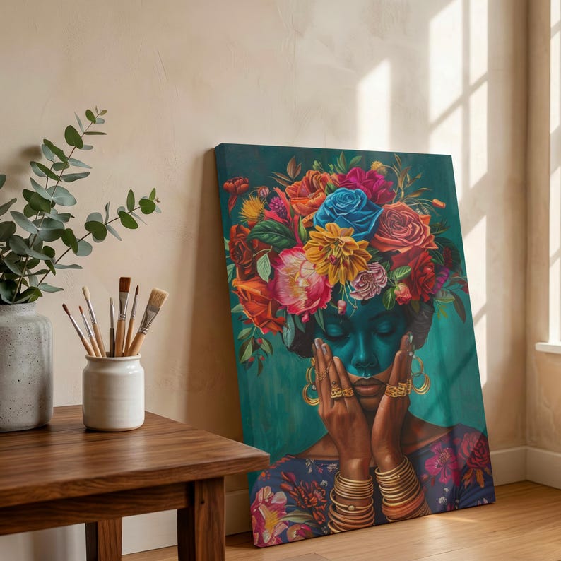 African Woman Art, Women Empowerment, Floral Crown Canvas Print ...