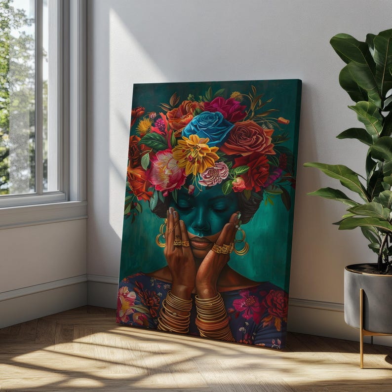 African Woman Art, Women Empowerment, Floral Crown Canvas Print ...