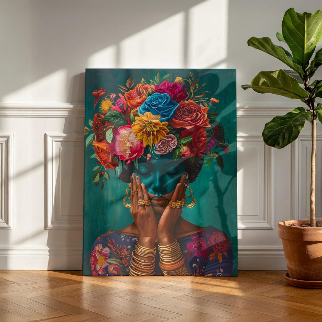 African Woman Art, Women Empowerment, Floral Crown Canvas Print ...