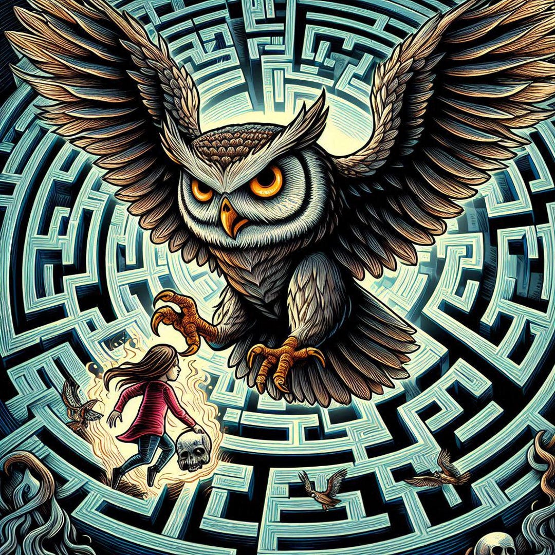 Owl Capturing Little Girl With Skull in Hand in Labyrinth - Etsy
