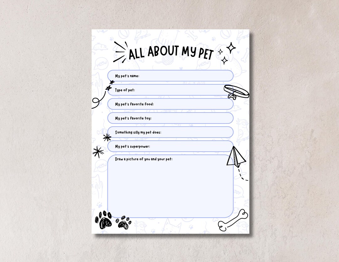 All About My Pet Template, Pet Keepsake, Kids Fillable Activity Sheet ...