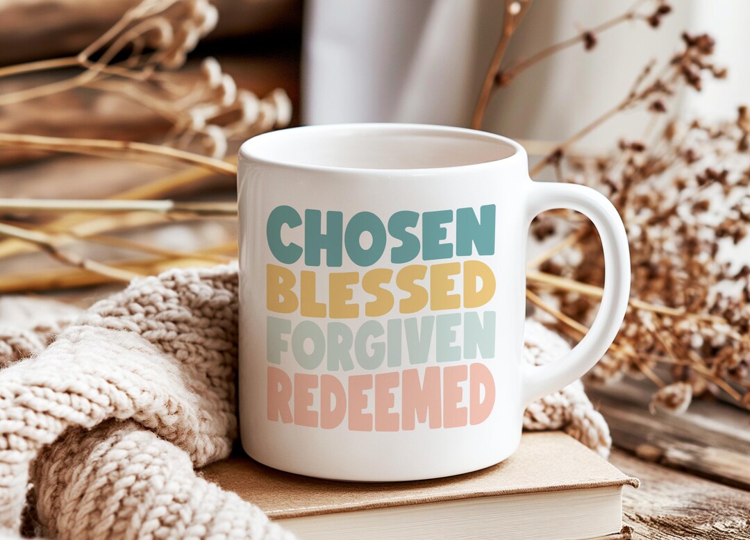 Chosen Blessed Forgiven Redeemed Coffee Mug - Trendy Pastel Christian ...