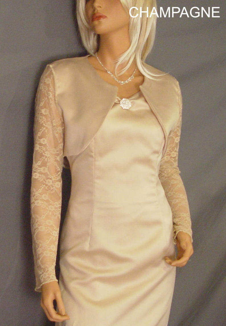 Satin Bolero Jacket With Long Lace Sleeves Bridal Wrap Wedding - Etsy