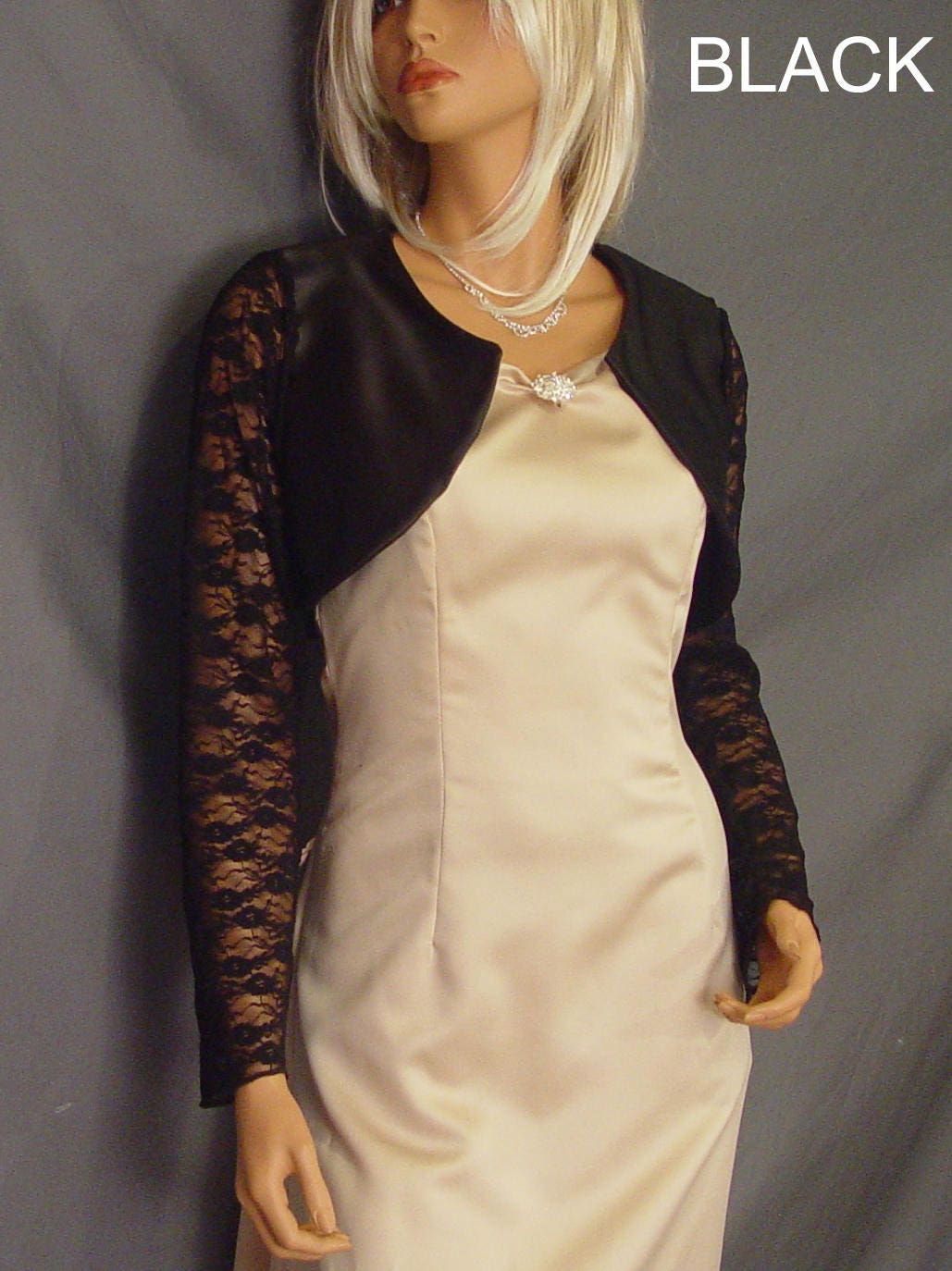 Satin bolero jacket with long lace sleeves bridal wrap wedding | Etsy