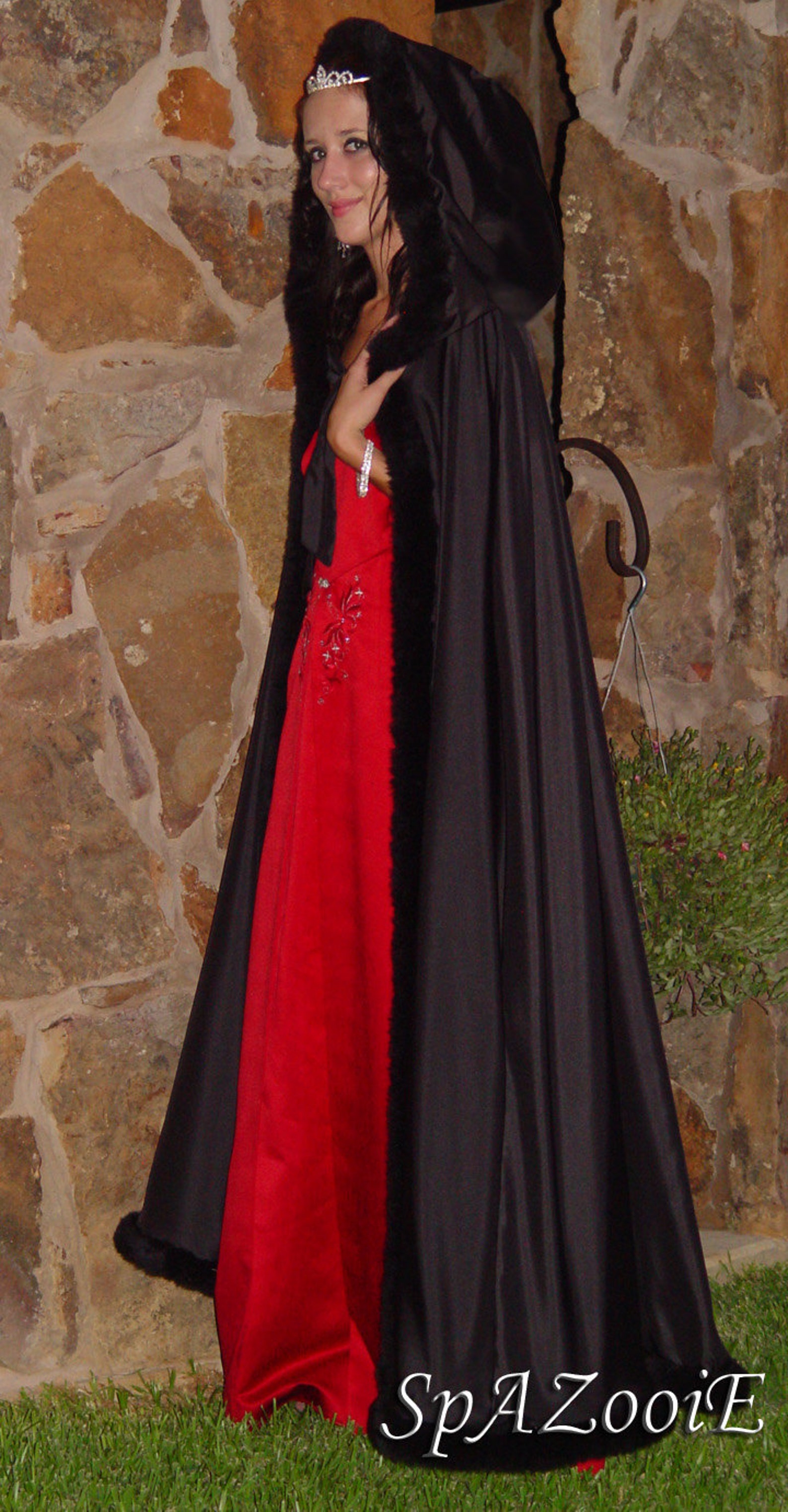 Black Fur Trim Satin Cloak Bridal Renaissance Wedding Full - Etsy