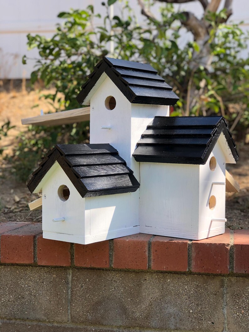Cottage Bird House | Pine Wood | Handmade | Made in USA | White & Black ...