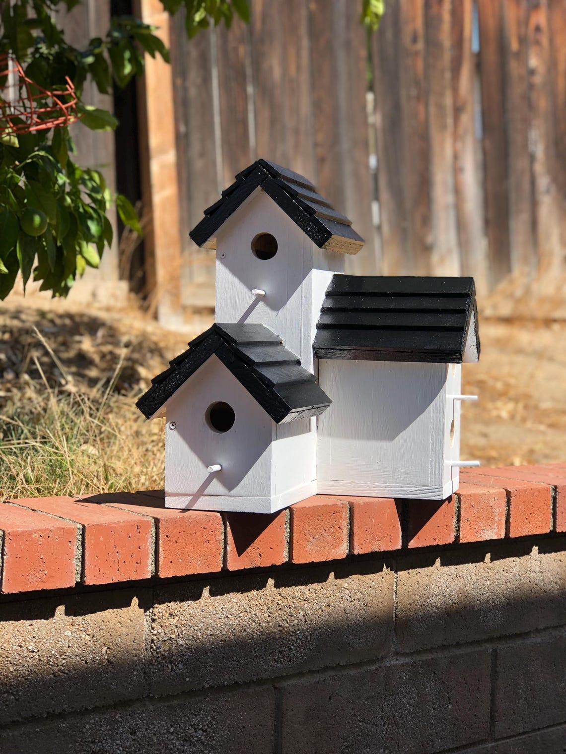 Cottage Bird House | Pine Wood | Handmade | Made in USA | White & Black ...