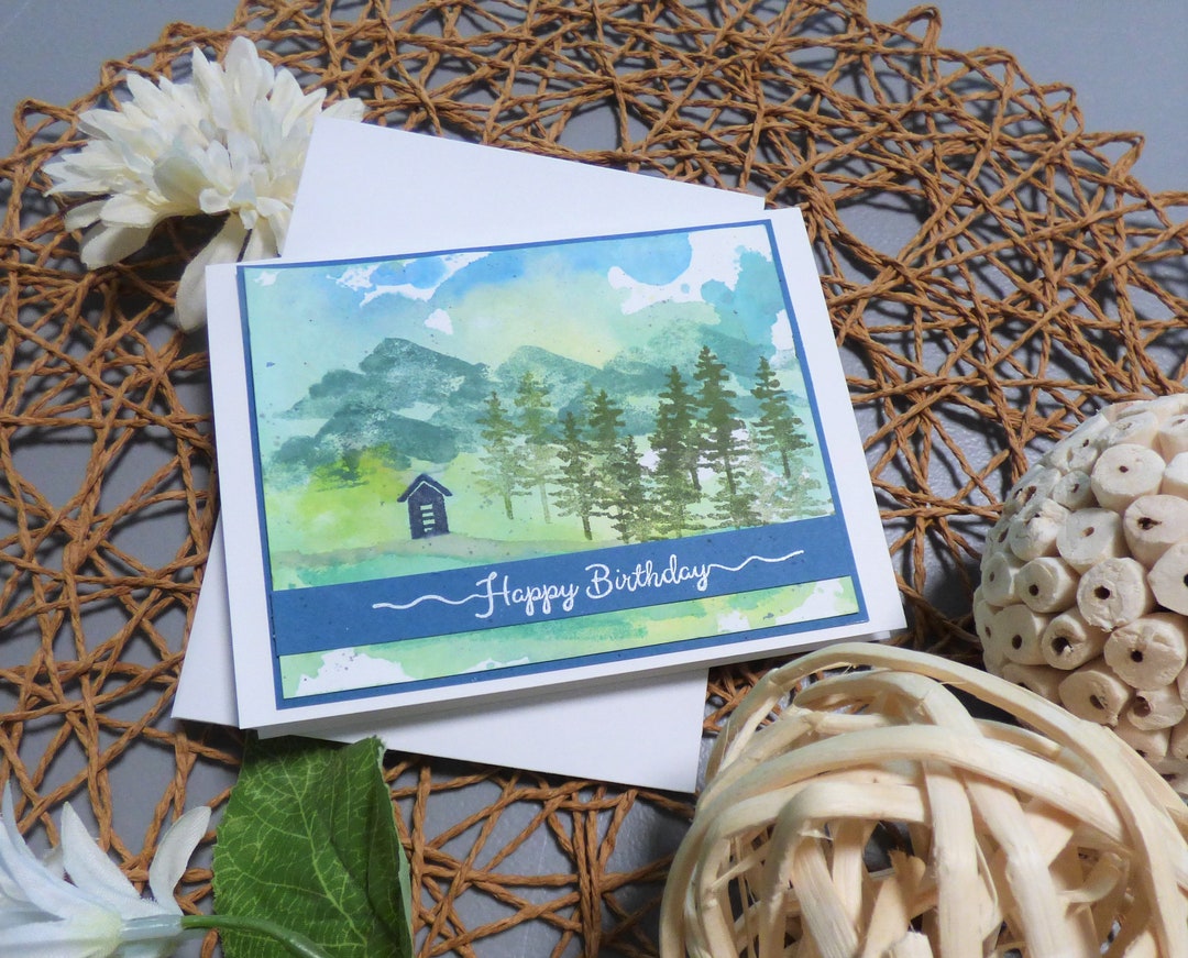 Handcrafted Watercolor Mountain Birthday Card for Him - Etsy