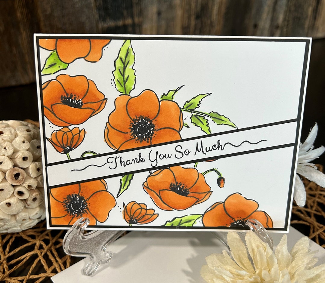 OOAK Handmade Orange Poppies Thank You so Much Greeting Card Stampin up Painted Poppies Notecard ...
