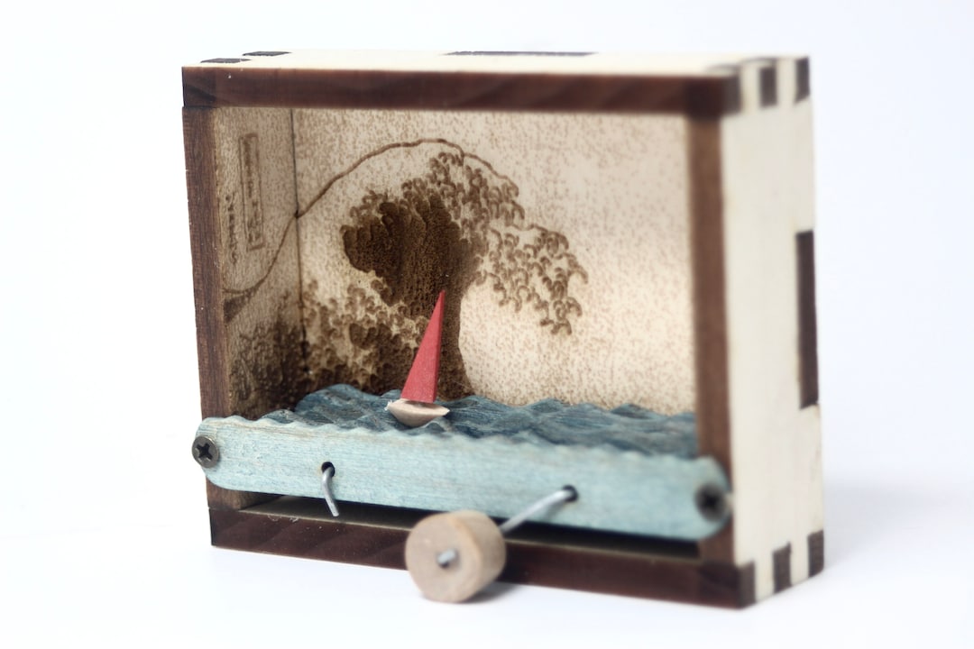 Great Wave Kinetic Sculpture Sailboat Automaton Hokusai Tsunami Laser ...