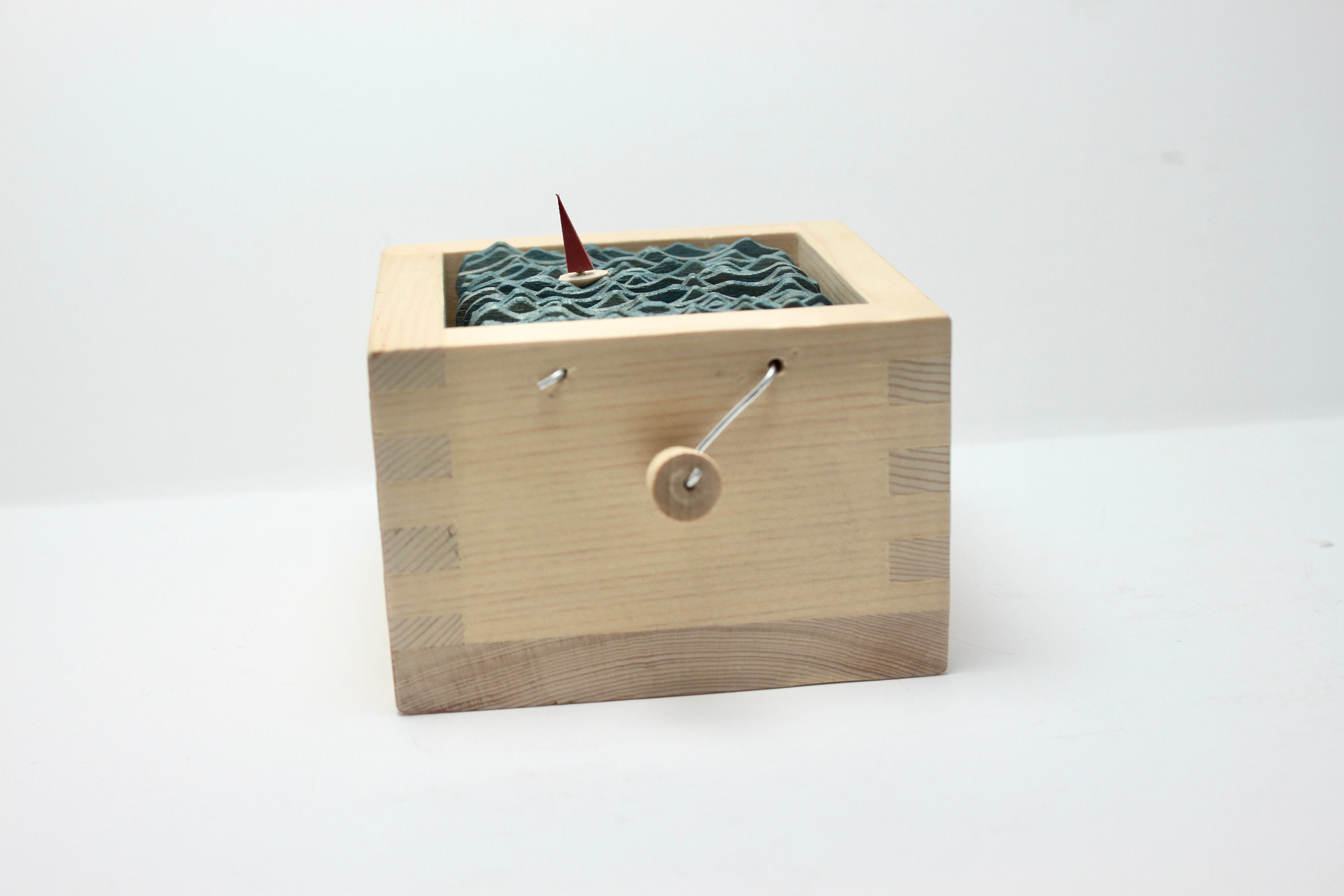 Wood Koi Fish Sake Box Nautical Decor Automaton Kinetic Art Sailboat ...