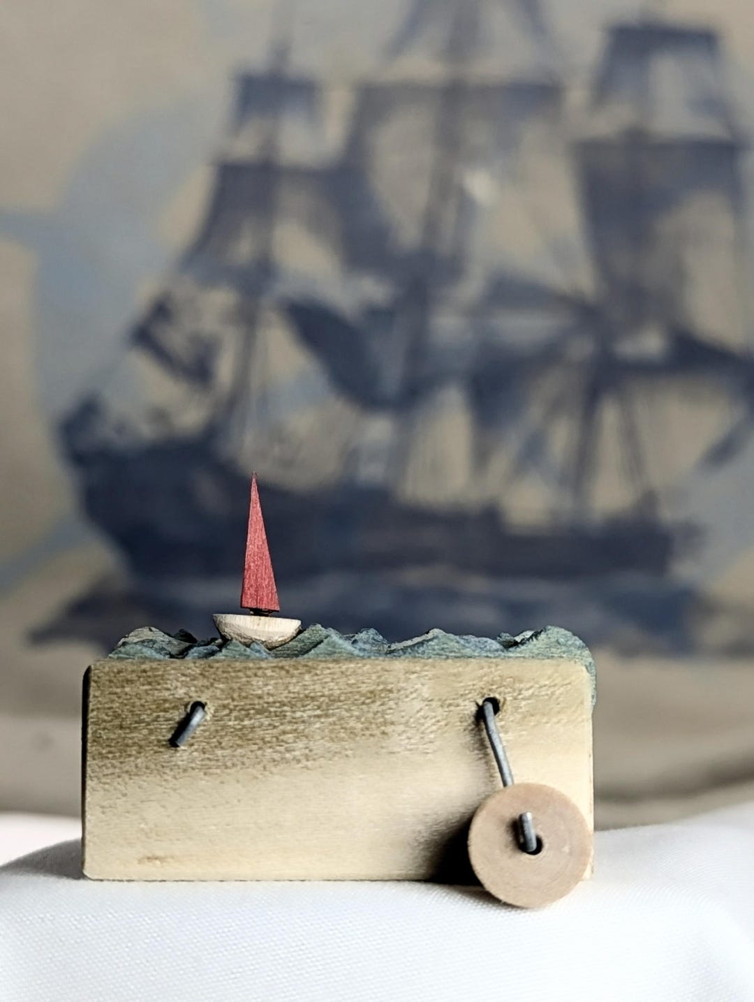 Handmade Kinetic Sculpture Wooden Sailboat Nautical Automaton Maritime ...