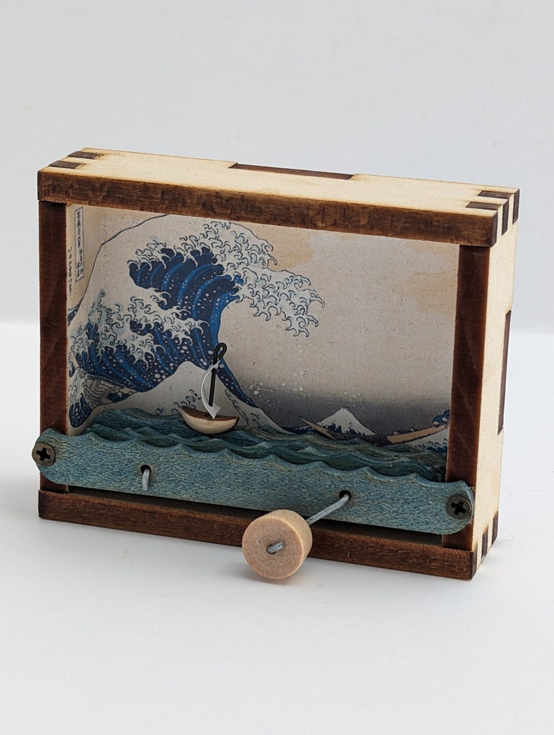 Great Wave Illustration Kinetic Sculpture Sailboat Automaton Hokusai ...