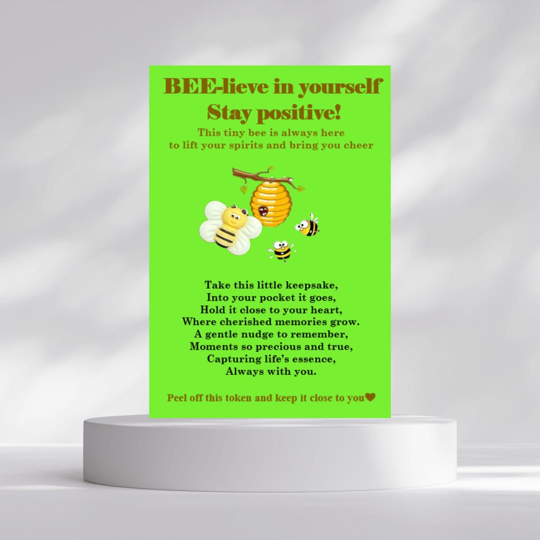 Bee-lieve in Yourself Pocket Hug Token, Motivational Keepsake Card, Bee ...