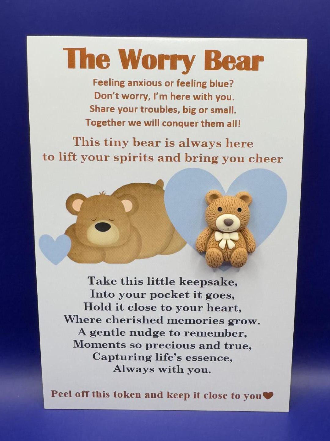 The Worry Bear Token Card, Premium Card Stock Comfort for Kids' Worries ...