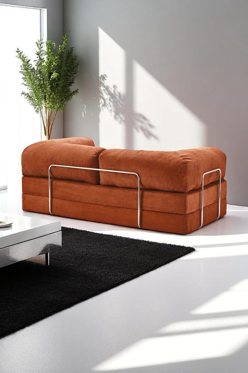 Terracotta Modular Floor Sofa Set - 2-piece Velvet Lounge Seating for ...