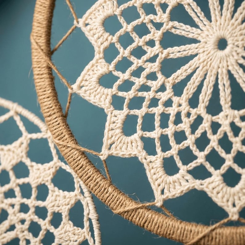 Handmade Boho Crochet Wall Decor Set, Natural Lace Hoops - Etsy