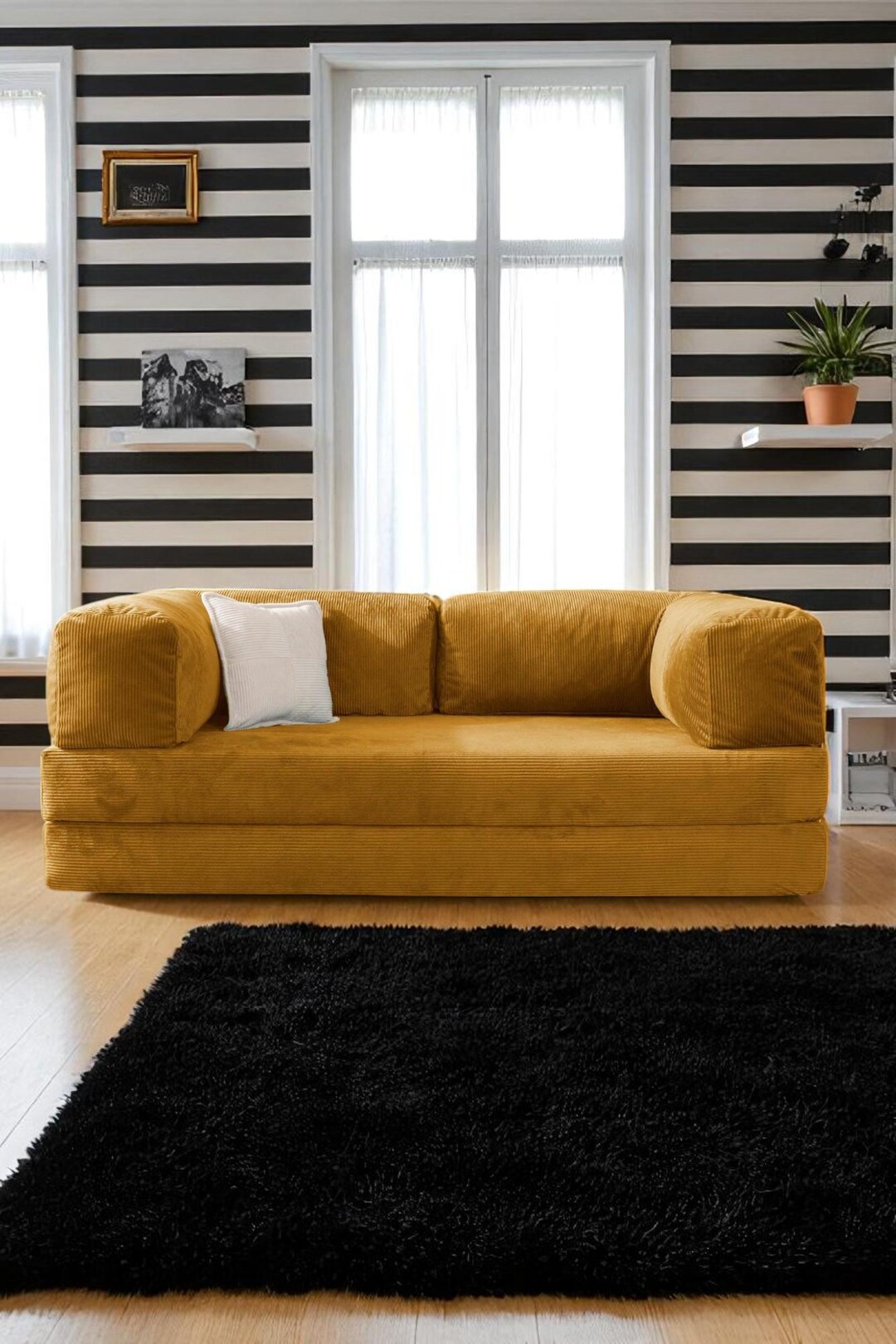 Mustard Modular Foam Sofa - 2-piece Velvet Floor Seating for Kids ...