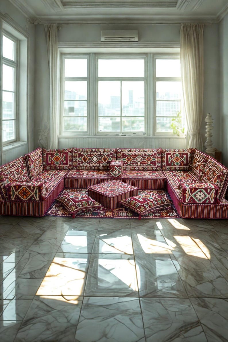 18 Piece Turkish Floor Seating Set - Burgundy Anatolian - 20 Cm / 7.9 ...