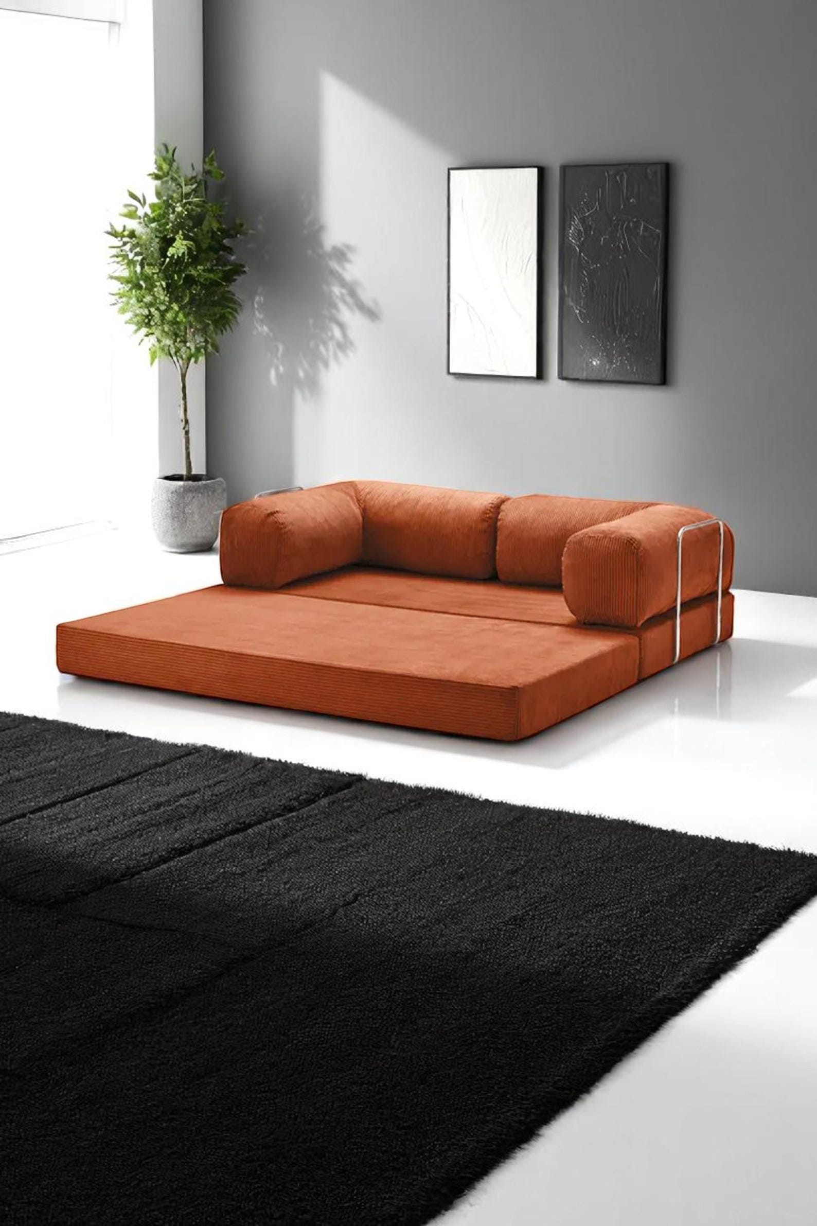 Terracotta Modular Floor Sofa Set - 2-piece Velvet Lounge Seating for ...