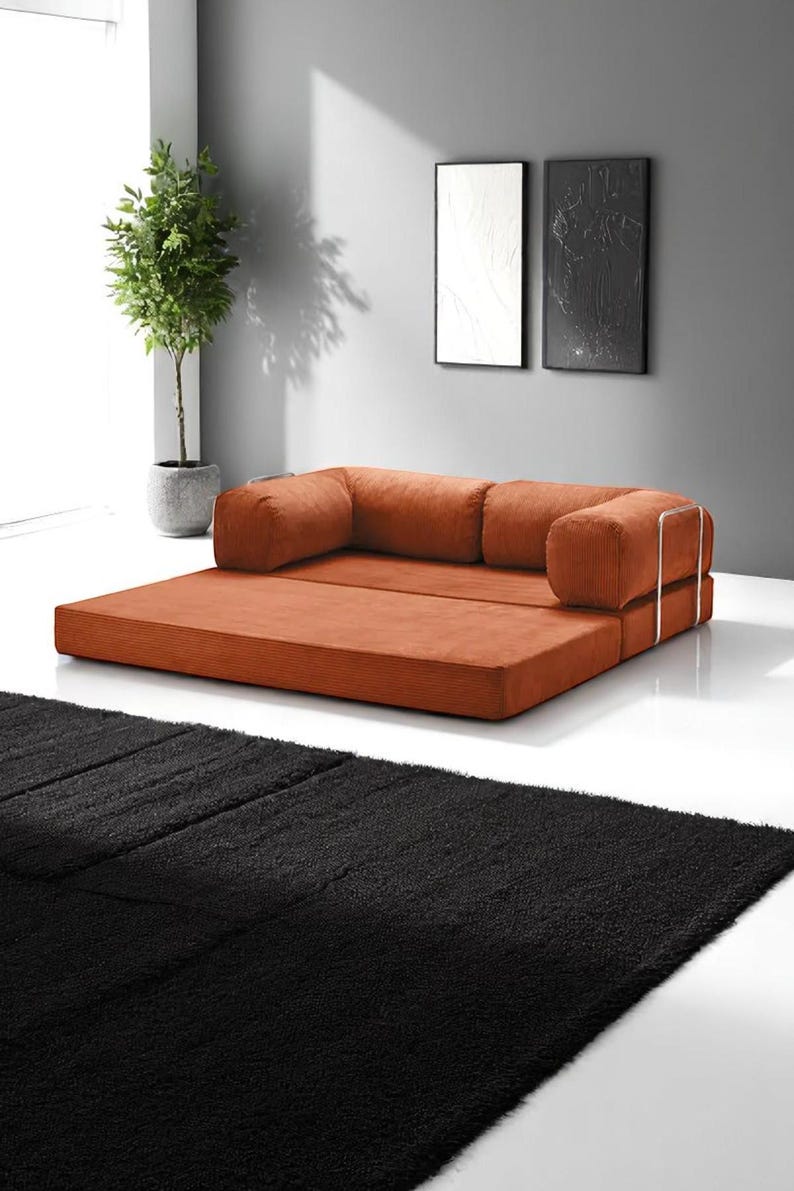 Terracotta Modular Floor Sofa Set - 2-piece Velvet Lounge Seating for ...