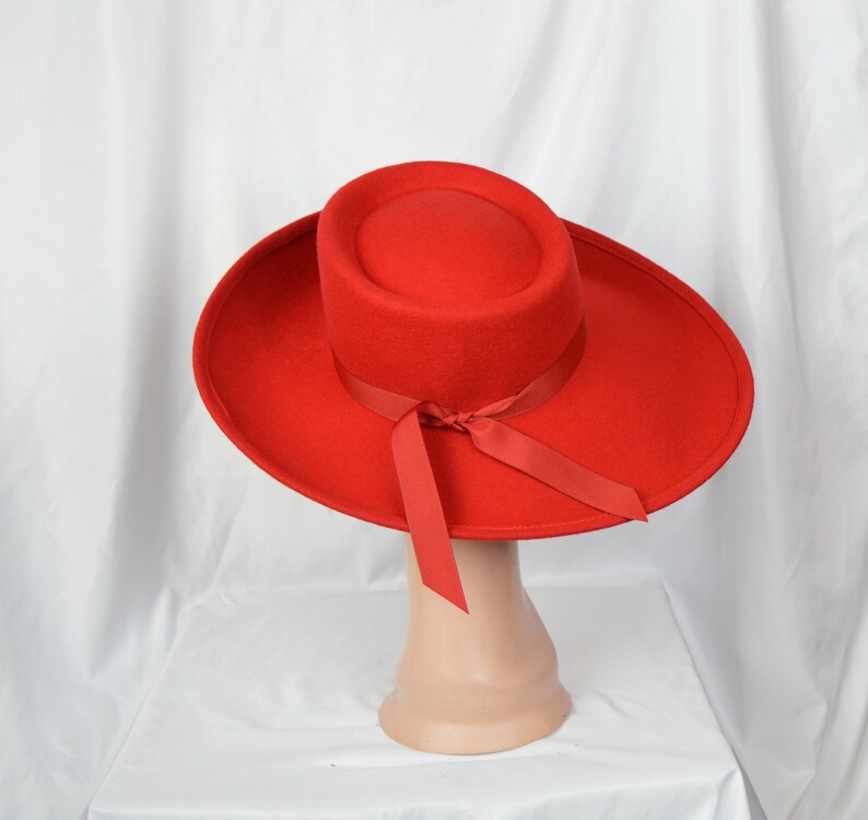 Red Large Brim Wool Felt Hat / Red Felt Side Rolled Brim | Etsy