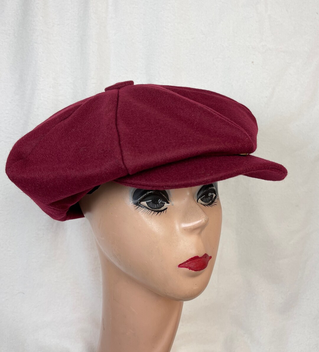 Burgundy Wool News Boy Cap / Retro Peaky Blinders Cap / Oversized 8 ...
