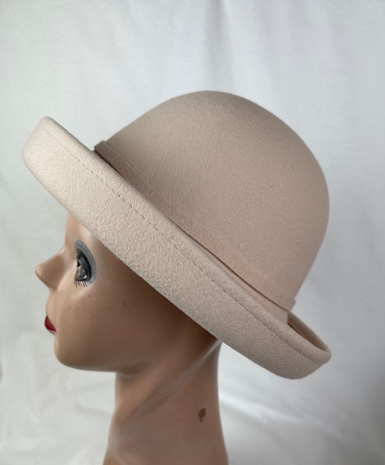 Beige Wool Felt Small Brim Hat With Felt Flower Trim / Felt - Etsy
