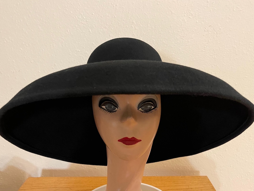 Breakfast at Tiffanys Black Australian Wool Felt 6.5" Stiff Brim Hat / Audrey Hepburn Hat ...
