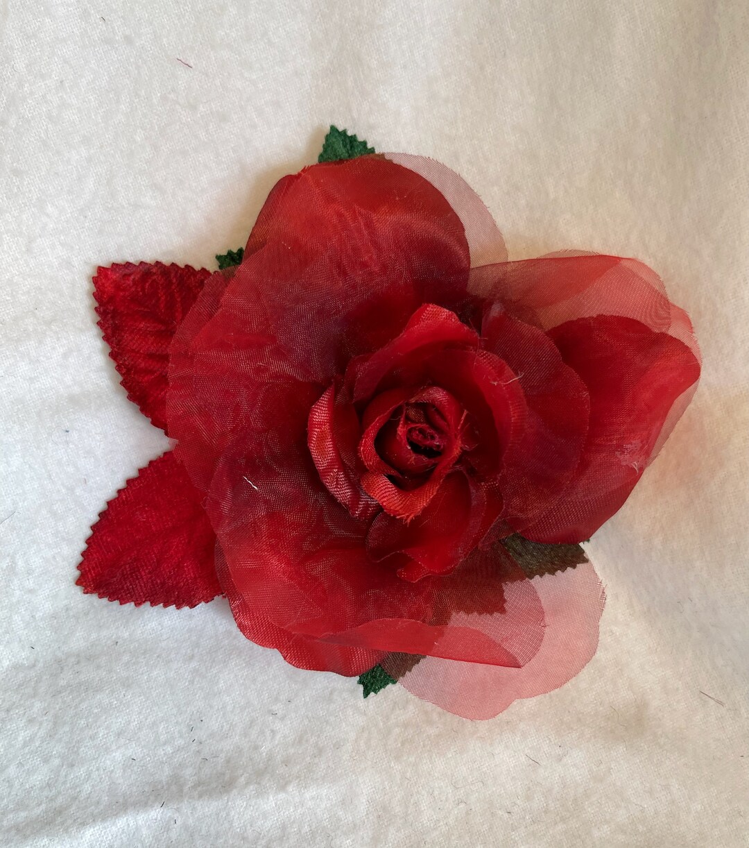 Red Silk Rose Hat Pin With Velvet Leaves / Vintage Inspired Red Rose ...