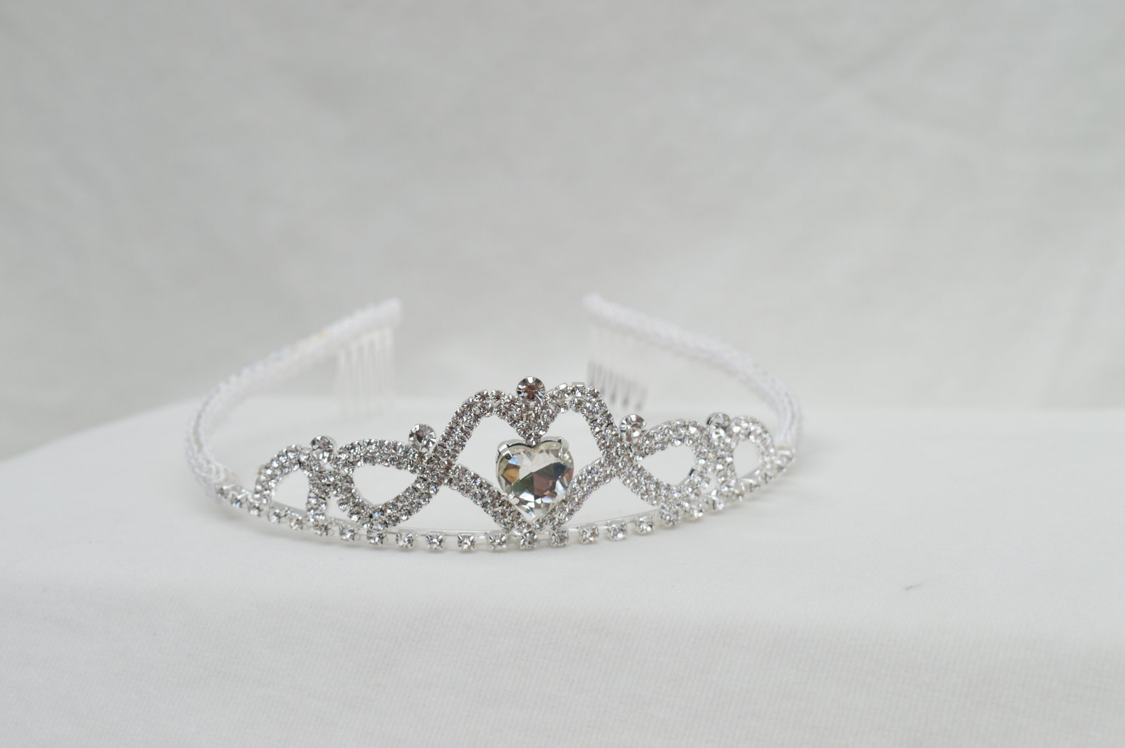 Silver Rhinestone Tiara With Center Heart Jewel / Flower Girl - Etsy