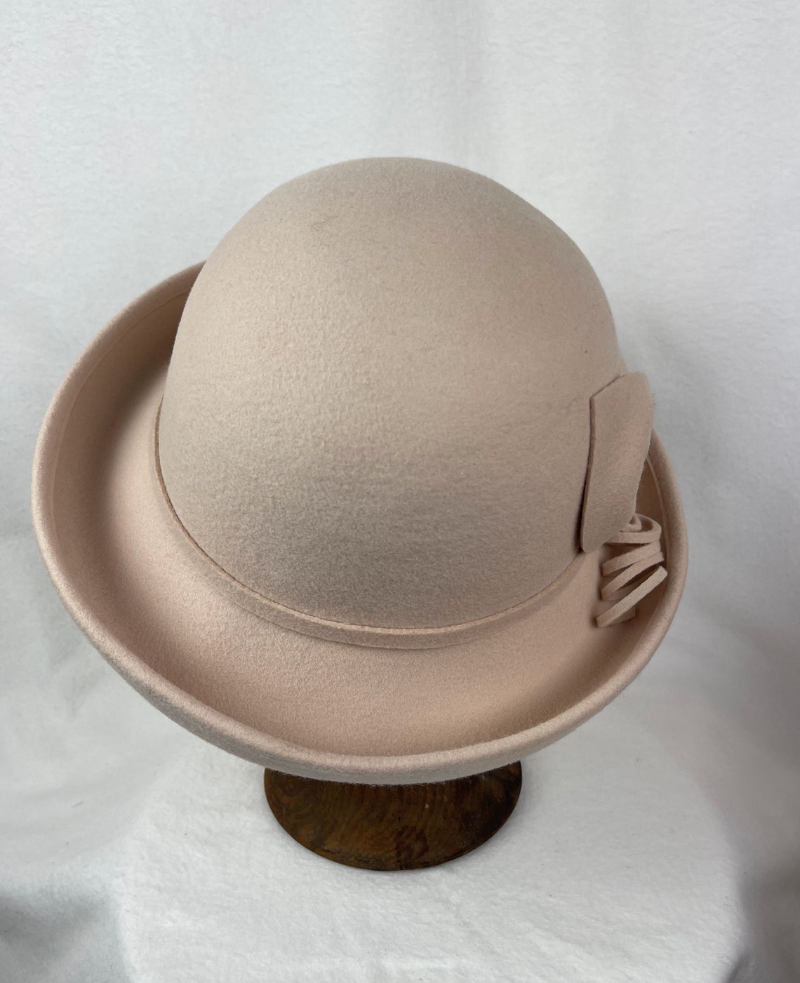 Beige Wool Felt Small Brim Hat With Felt Flower Trim / Felt - Etsy