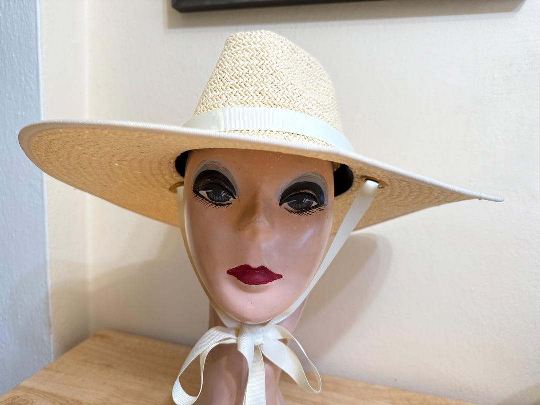 4.5 Inch Brim Fedora Crown Sun Hat With Ribbon Band and Tie / Large ...