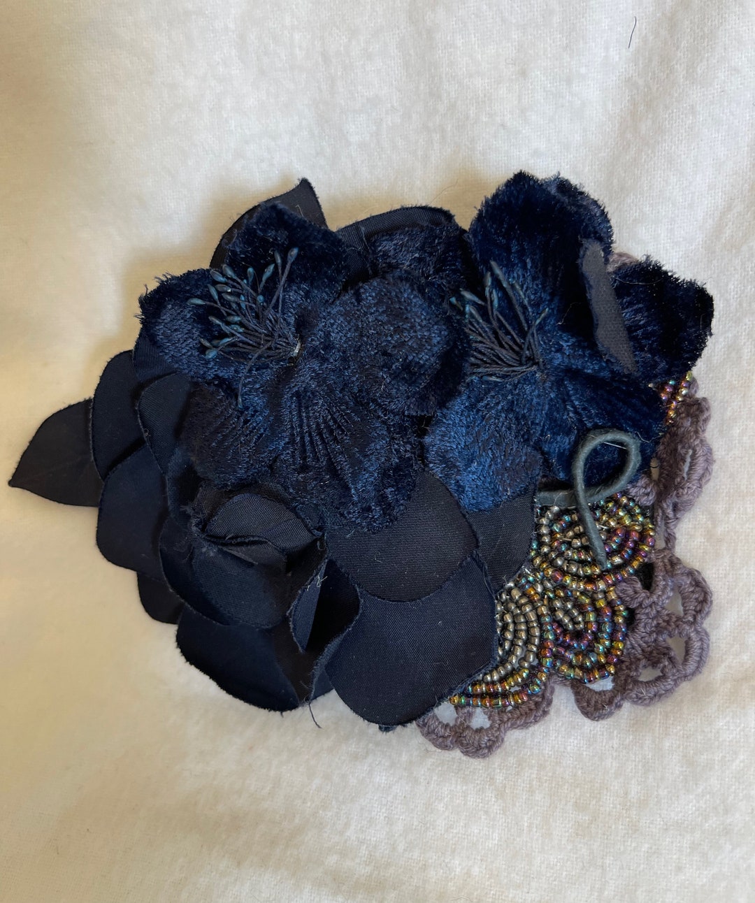 Vintage Navy Blue Flower Hat Pinwith Cotton & Velvet Flowers / Vintage ...