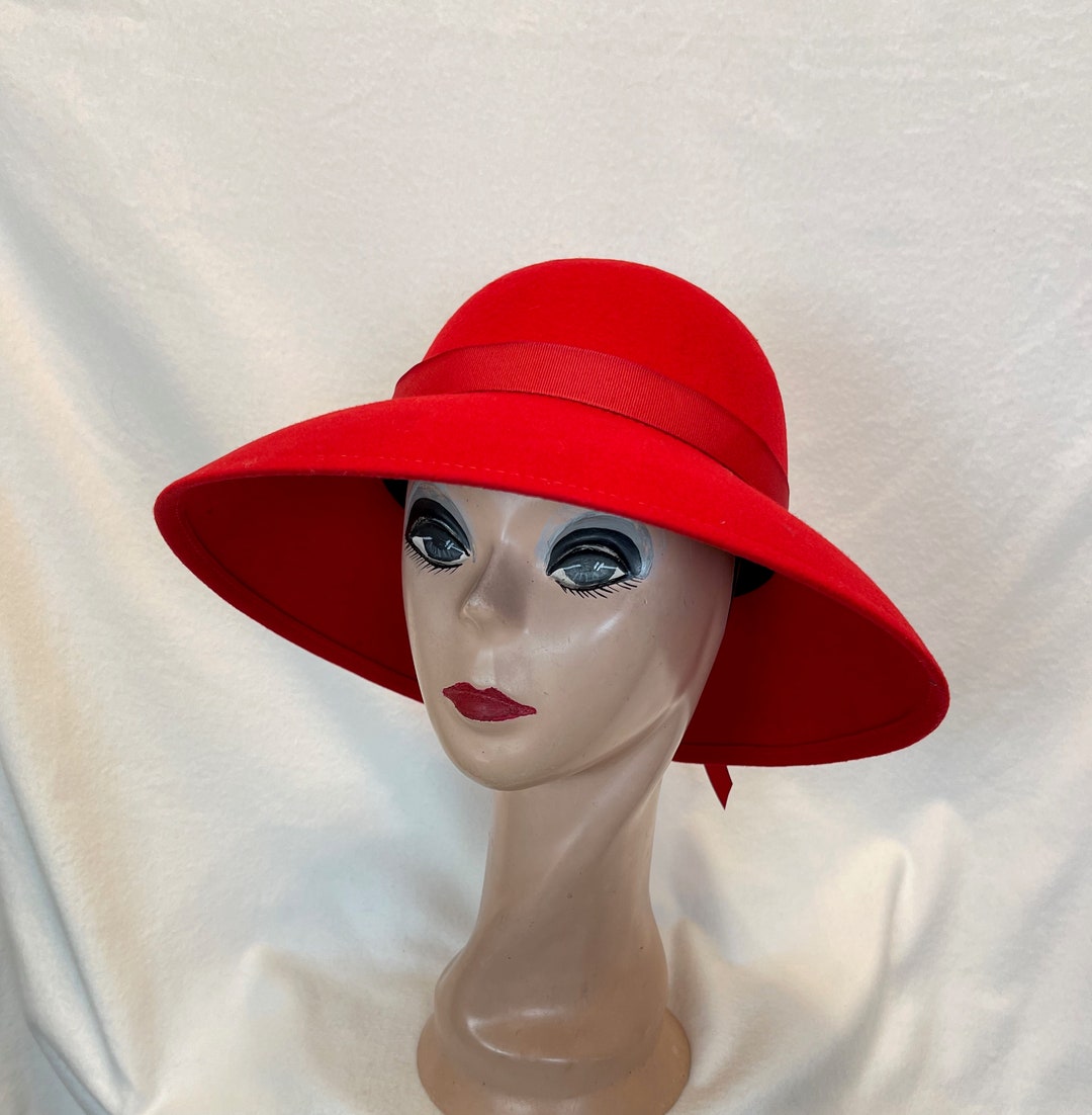 Red Wool Feltbell Brim Hat With Red Grosgrain Ribbon Band / 4 Inch Brim ...