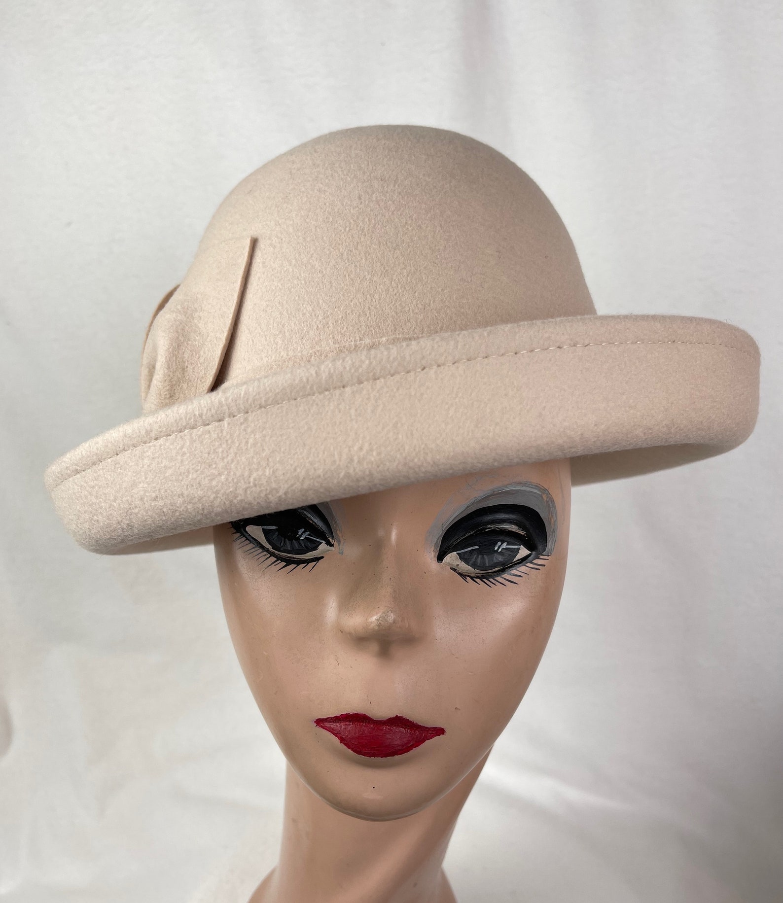 Beige Wool Felt Small Brim Hat With Felt Flower Trim / Felt - Etsy